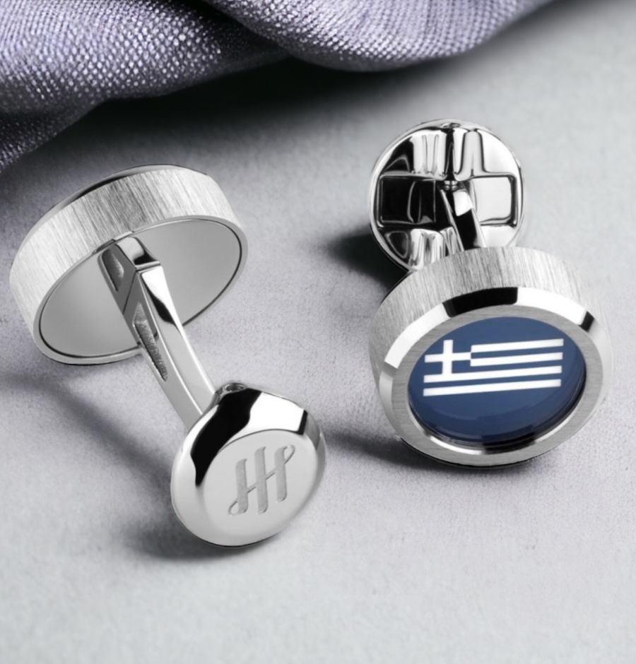 MONTEGRAPPA Zero Flag Of Greece Cufflinks - Palladium - ZERAR® JEWELLERY